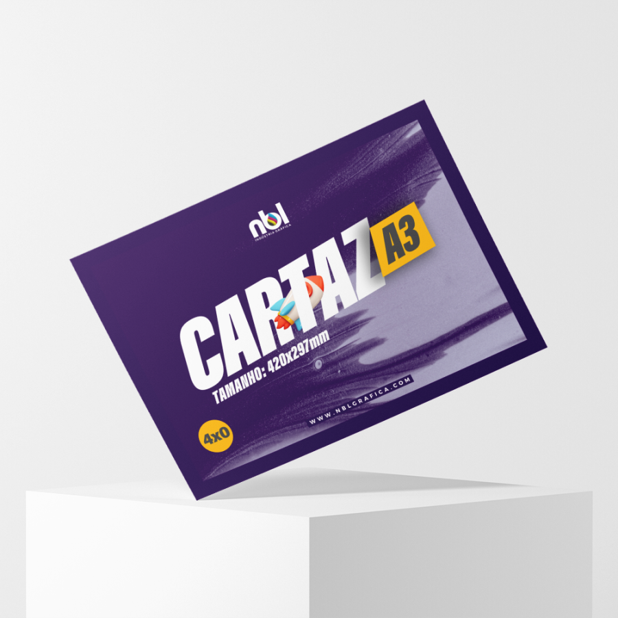 Cartaz A3 29,7x42cm Papel Couchê 170g brilho 4x0 (Colorido 1 lado ...